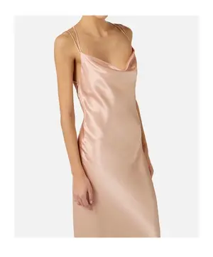 Elisabetta Franchi Red Carpet Satin Maxi Dress With Tubular Straps And Logo Detail