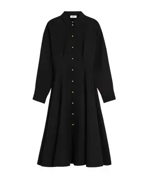 Celine Wool Dress With Button Cuffs And Shirt Collar - Black