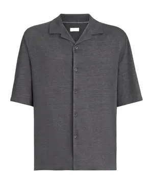 Brunello Cucinelli Camp Collar Short Sleeve Shirt - Black