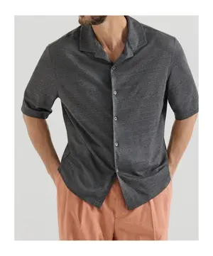 Brunello Cucinelli Camp Collar Short Sleeve Shirt - Black