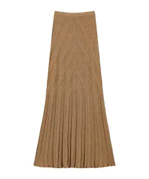 TWINSET Pointelle Knit Maxi Skirt - Brown