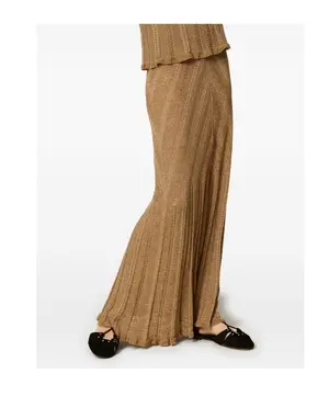 TWINSET Pointelle Knit Maxi Skirt - Brown