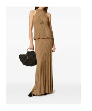 TWINSET Pointelle Knit Maxi Skirt - Brown