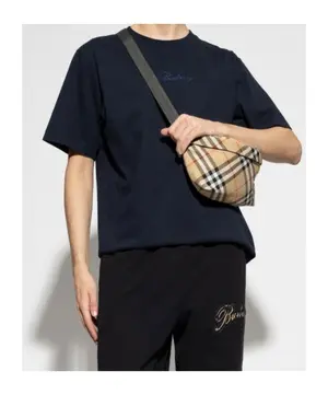 Burberry Logo Embroidered Crewneck T-shirt - Navy