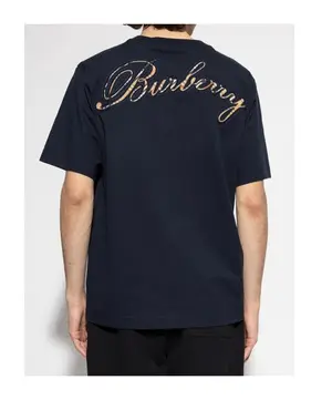 Burberry Logo Embroidered Crewneck T-shirt - Navy