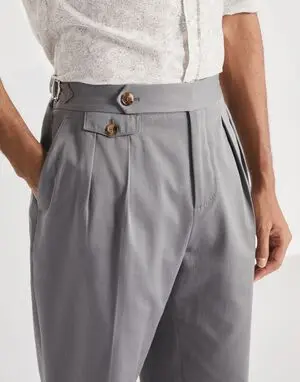 Brunello Cucinelli Gabardine Tailored Trousers With Double Pleats And Cuffed Hem