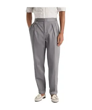 Brunello Cucinelli Gabardine Tailored Trousers With Double Pleats And Cuffed Hem - Grey