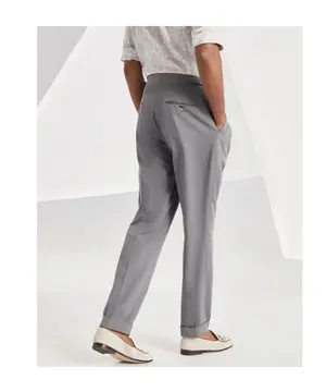 Brunello Cucinelli Gabardine Tailored Trousers With Double Pleats And Cuffed Hem - Grey