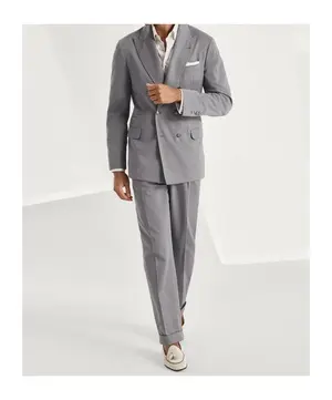 Brunello Cucinelli Gabardine Tailored Trousers With Double Pleats And Cuffed Hem - Grey