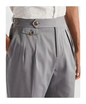 Brunello Cucinelli Gabardine Tailored Trousers With Double Pleats And Cuffed Hem - Grey