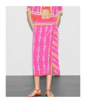 Gucci Horsebit Print Silk Wrap Skirt