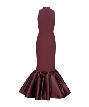 ROTATE BY BIRGER CHRISTENSEN Sleeveless High Neck Flounced Hem Gown - Red