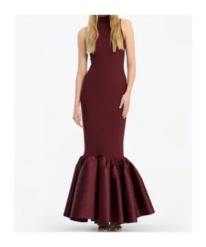 ROTATE BY BIRGER CHRISTENSEN Sleeveless High Neck Flounced Hem Gown - Red