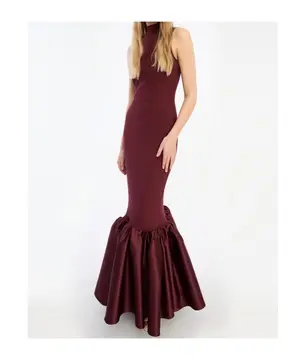 ROTATE BY BIRGER CHRISTENSEN Sleeveless High Neck Flounced Hem Gown - Red