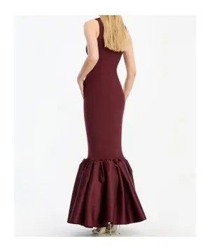 ROTATE BY BIRGER CHRISTENSEN Sleeveless High Neck Flounced Hem Gown - Red