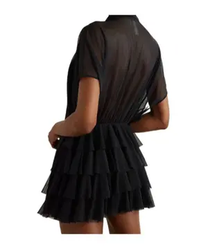Norma Kamali Lauren Bow-detailed Tiered Ruffled Mini Dress