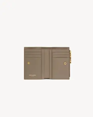 Saint Laurent Cassandre Bijou Quilted Zip Wallet - Light Brown