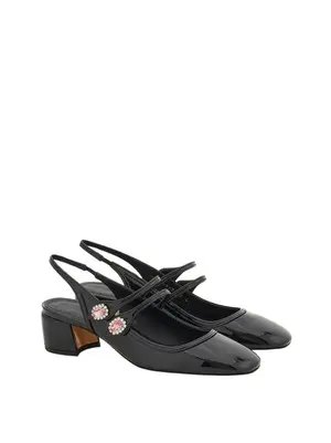 FERRAGAMO Patent Leather Mary Jane Slingback With Crystal Embellishments