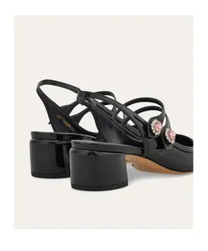 FERRAGAMO Patent Leather Mary Jane Slingback With Crystal Embellishments
