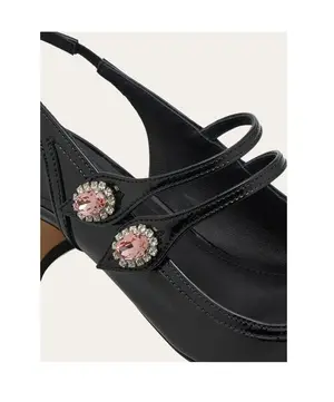 FERRAGAMO Patent Leather Mary Jane Slingback With Crystal Embellishments