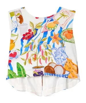 Farm Rio Graphic Print Split Back Top - White