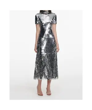 SELF-PORTRAIT Sequin Embellished High Neck Midi Dress