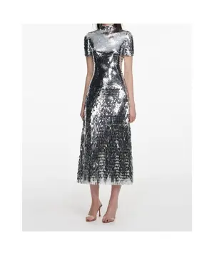 SELF-PORTRAIT Sequin Embellished High Neck Midi Dress
