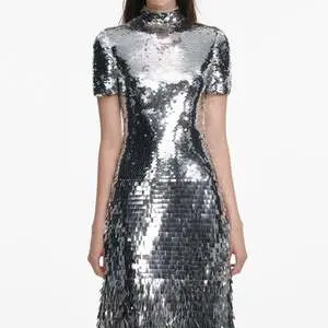 SELF-PORTRAIT Sequin Embellished High Neck Midi Dress