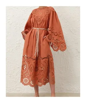 Zimmermann Embroidered Midi Dress - Cinnamon