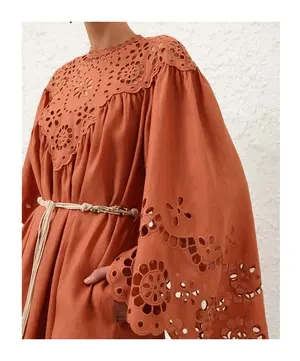 Zimmermann Embroidered Midi Dress - Cinnamon