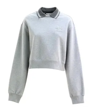 Miu Miu Logo-embroidered Collared Sweatshirt - Grey