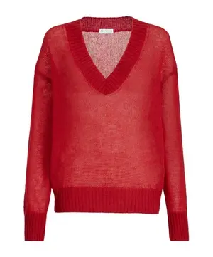 Brunello Cucinelli Sheer V-neck Knitted Sweater - Red