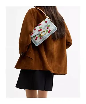 COACH Tabby Shoulder Bag With Cherry Embroidery - Brass/denim
