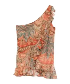 Etro One-shoulder Ruffled Paisley Top