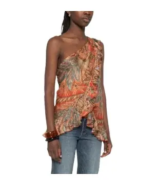 Etro One-shoulder Ruffled Paisley Top