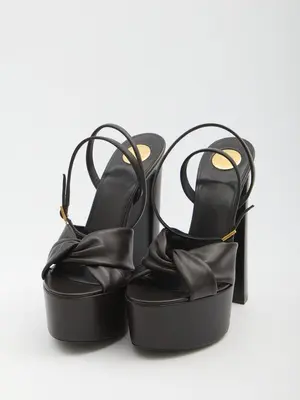 Saint Laurent Platform Sandals With Cassandre Charm - Brown