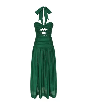 Zimmermann Halterneck Ruched Midi Dress With Cut-out Detail