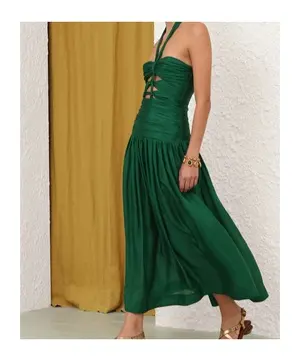 Zimmermann Halterneck Ruched Midi Dress With Cut-out Detail
