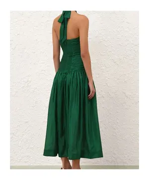 Zimmermann Halterneck Ruched Midi Dress With Cut-out Detail