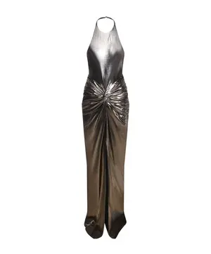 Retrofete Metallic Halterneck Gown With Draped Detail