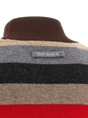 Tory Burch Striped Knit Turtleneck Jumper - Multicolor