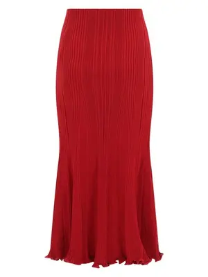 SELF-PORTRAIT Ribbed Knit Flared Midi Skirt