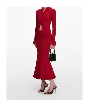 SELF-PORTRAIT Ribbed Knit Flared Midi Skirt