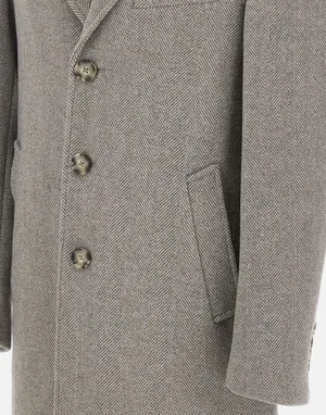 MANUEL RITZ Herringbone Single-breasted Coat - Grey