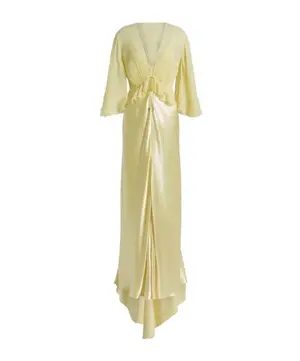 Alberta Ferretti Draped Long Satin Gown - Yellow