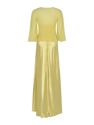 Alberta Ferretti Shiny Satin Long Cape Dress - Yellow