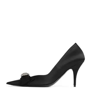 Balenciaga Avenue Palazzo Pointed-toe Pumps With Ribbon And Rhinestones