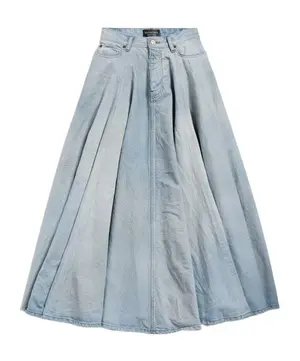 Balenciaga Godet Denim Maxi Skirt - Light Blue