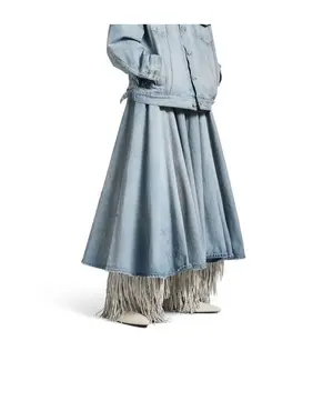 Balenciaga Godet Denim Maxi Skirt - Light Blue
