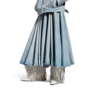 Balenciaga Godet Denim Maxi Skirt - Light Blue